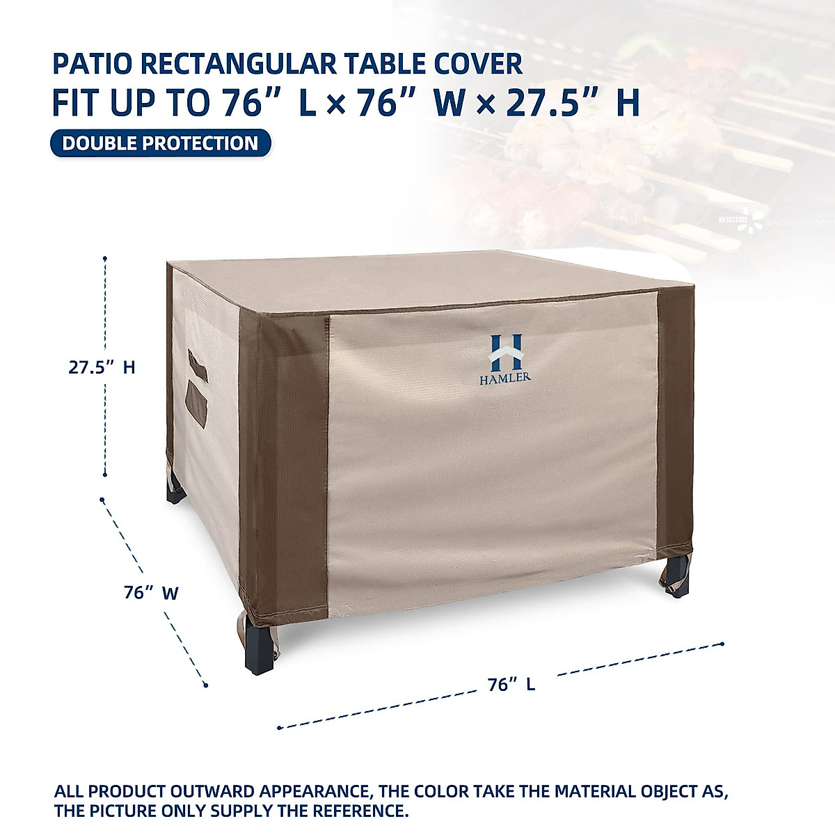 HAMLER Patio Furniture Covers, Rectangular Patio Heavy Duty Table Cover, 420D Tough Oxford Cloth Waterproof Outdoor Dining Table & Chairs General Purpose Furniture Cover 76" L x 76" W x 27.5" H