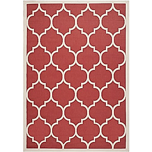 SAFAVIEH Courtyard Collection 6'7' x 9'6' Red/Bone CY6914 Trellis Indoor/ Outdoor Patio Backyard Mudroom Area Rug