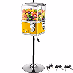VEVOR Gumball Machine with Stand, Yellow Quarter Candy Dispenser, Rotatable Four Compartments Square Candy Vending Machine, PC & Iron Large Gumball Bank Adjustable Dispenser Wheels for 1" Gumballs