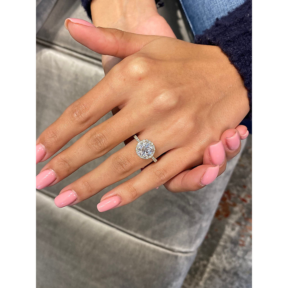 GLAM AND GEMS 1/2 Carat Lab Grown Diamond and 2 Carat Moissanite Engagement Ring for Women in 14k Rose Gold (D-E, VS, cttw) Wedding Ring