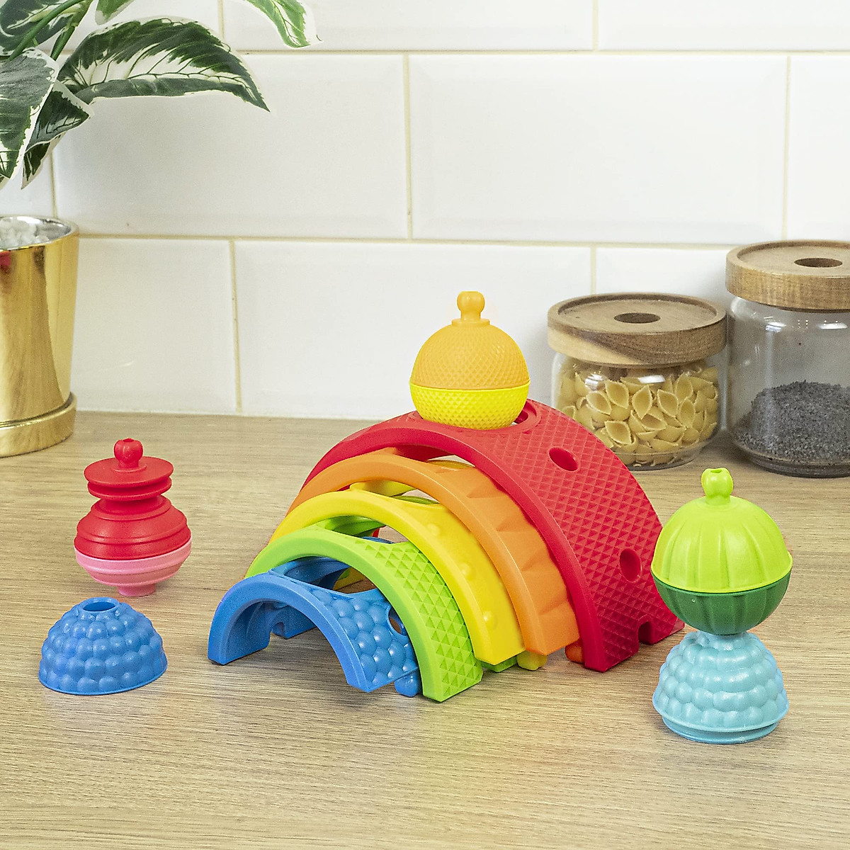 Lalaboom - 13 Piece Rainbow Arches and Baby Toddler Beads to Assemble - Montessori Educational Shape and Color STEM Construction Toy 18 Months to 4 Years - BL720, Multicolor, Medium