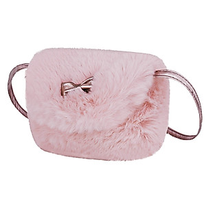 Kids Girls Toddlers Lovely Bowknot Hairy Mini Shoulder Bags Crossbody Bags Cell Phone Case Holder Small Purse Clutch Cross Body Handbags for 1-5 Yrs, Great for Birthday Christmas