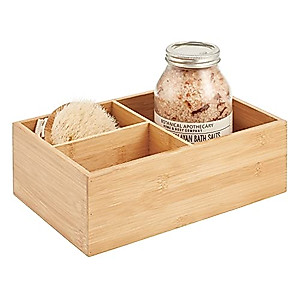 mDesign Bamboo Bathroom Vanity, Cabinet, Countertop Organizer Storage Box, 3 Divided Sections, Holds Combs, Hairspray, Gel, Wipes, Makeup Remover, Bath Salts, Lotions, Echo Collection, Natural/Tan