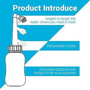 Serenily Mini Handheld Portable Travel Bidet (300/600 ml) - Easy to Use, Long Angled Nozzle for Personal Hygiene & Sanitary Care Toilet Shower Bathroom Use