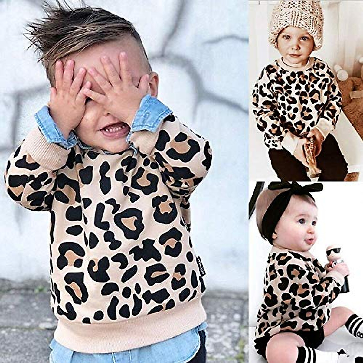 Ayalinggo Toddler Little Baby Girls Boys Leopard Sweatshirt Casual Pullover Sweater Long Sleeve Shirt Blouse Tops Fall Winter Outfit Clothes (Leopard Print Sweatshirt, 4-5T)