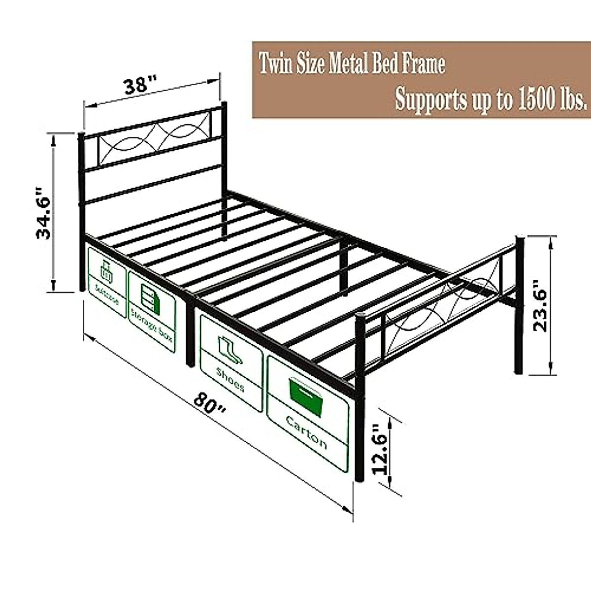 Gustonhon Twin XL Size Metal Bed Frame,Modern Heavy Duty Metal Platform Bed,Sturdy&Easy Assembly, Noise Free Beds with Steel Slats Mattress Foundation,No Box Spring Needed