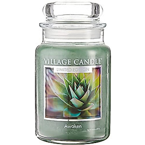 Village Candle Awaken, Large Glass Apothecary Jar Scented Candle, 21.25 oz, Green