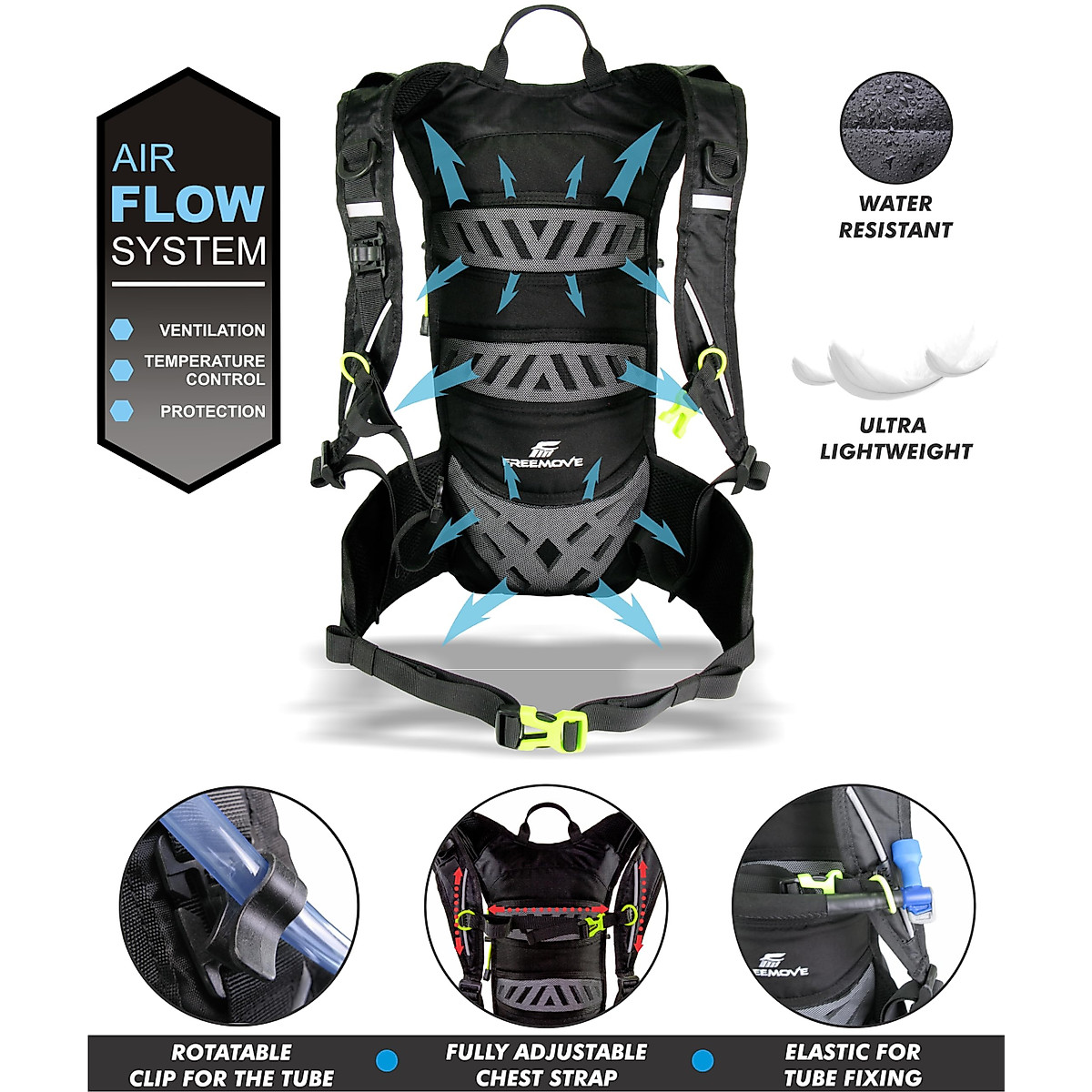 FREEMOVE Hydration Water Backpack 3in1 with 2L Bladder & Insulated Backpack Cooler Bag - a Complete Hydration Solution - Ideal Hydro Camel Back Pack for Hiking, Biking, Running, Cycling, MTB & Rave