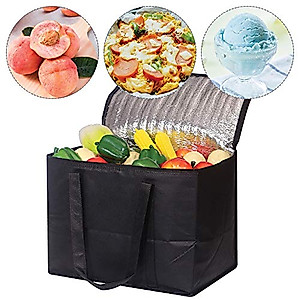 Set of 2 Large Insulated Reusable Grocery Bags with Sturdy Zipper and Handles, Foldable Washable Heavy Duty Cooler Totes for Hot or Cold Food Delivery, Groceries, Travel, Shopping