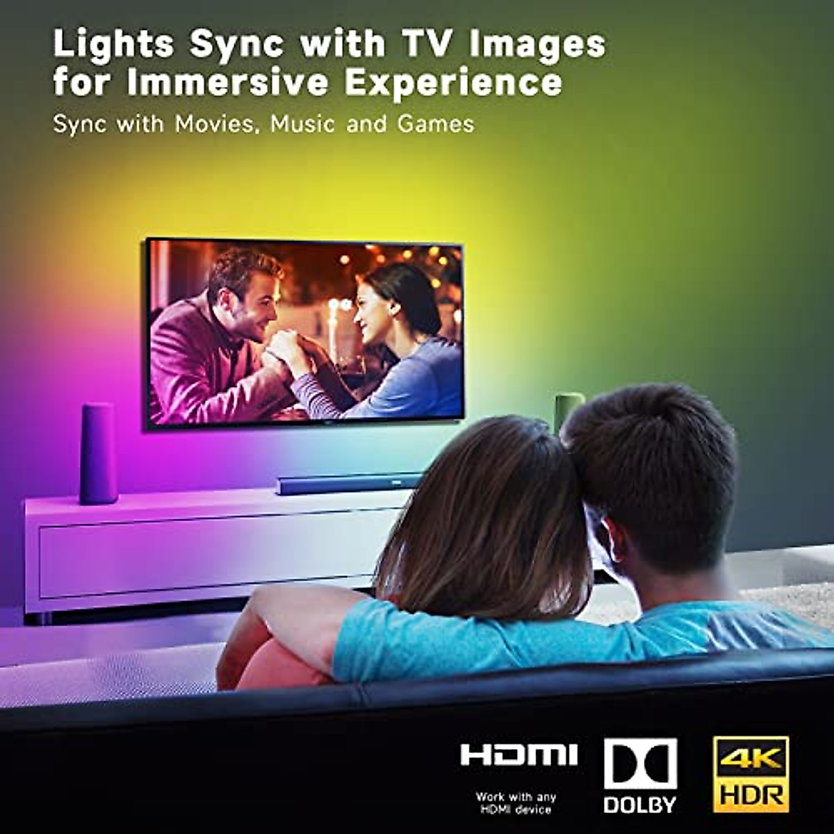 COMSYNC Immersion TV LED Backlights Kit & HDMI 2.0 Sync Box, RGBIC Wi-Fi TV Light Strip for 55-65 inch TVs PC, Works with Alexa & Google Assistant, App Control, Sync with TV, Music and Gaming, 4K HDR