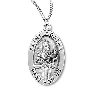 Heartland Store Women's Sterling Silver Oval Saint Agatha Pendant + 18 Inch Rhodium Plated Chain & Clasp