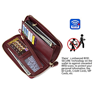 ORIREAL Wallets for Women RFID Blocking Leather Clutch Purse Zip Around Card Holder (Red), 8.07L x 4.13W x 0.98T