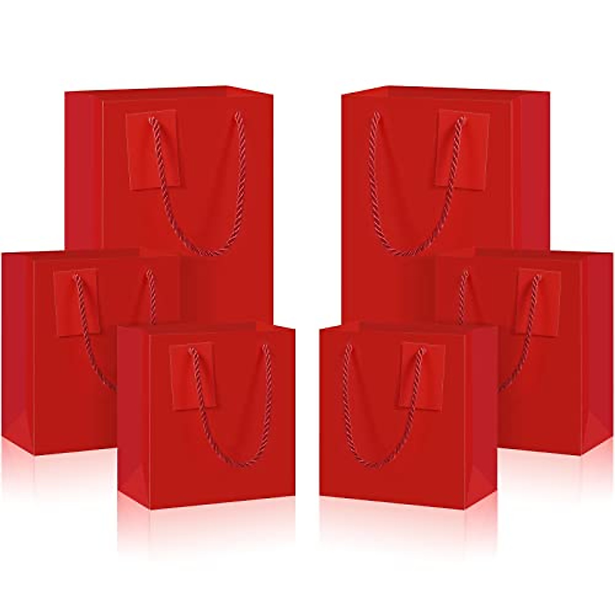 12 Pieces Valentine Red Gift Bags with Handles, Mini Medium Large Paper Euro Totes Gift Bags, Red Paper Gift Wrap Bags with Cards for Xmas Holidays Birthdays Baby Shower Party