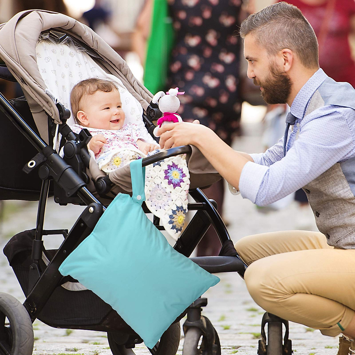 eaxin 2pcs Cloth Diaper Wet Dry Bags Waterproof Reusable with Two Zippered Pockets Stroller Travel Beach Pool Daycare Soiled Baby Items Yoga Gym Bag for Swimsuits or Wet Clothes-11 x 14"