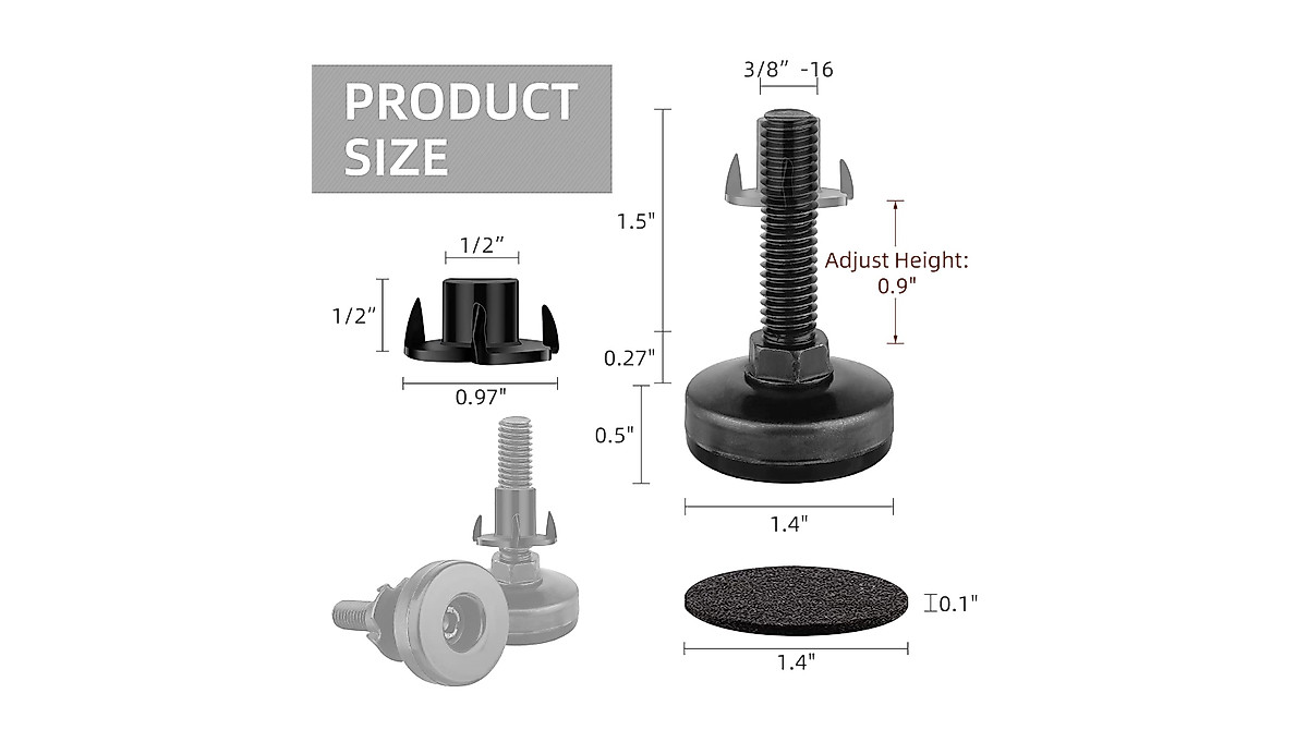 Heavy Duty Adjustable Furniture Levelers - 12 Pcs