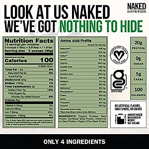 Naked Seed – 4 Seed Protein Powder, Only 4 Ingredients - Chia, Watermelon, Sunflower and Pumpkin Seed Protein – Gluten-Free, Soy Free, Vegan, No GMOs, No Artificial Sweeteners – 15 Servings