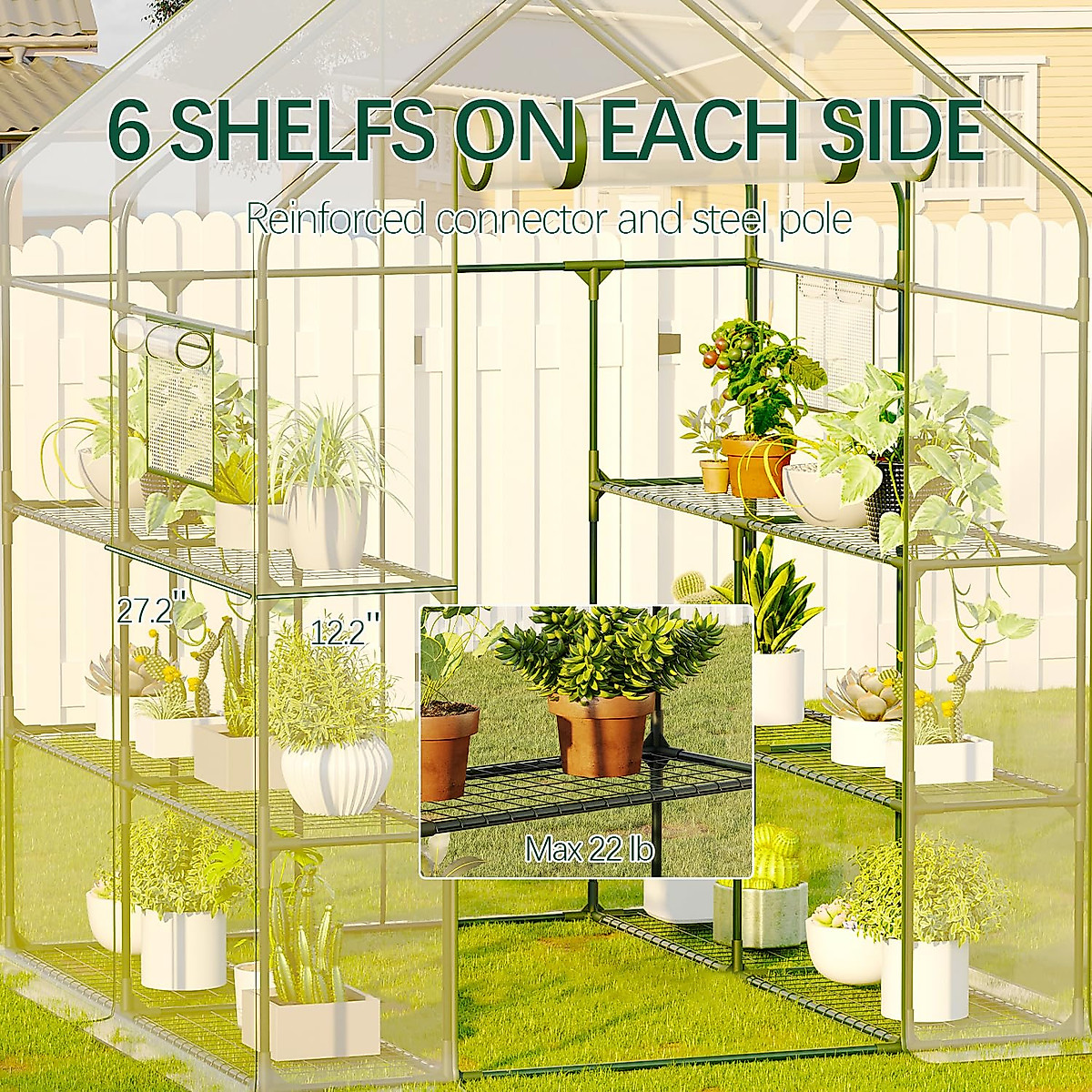 CEBOLAN Walk in Greenhouse, 56x56x77 Waterproof Green Houses for Outside, Portable Greenhouses for Outdoors with Roll-Up Zipper, Greenhouse for Indoors - 12 Shelves Walk-in(6.4x4.7x4.7FT)