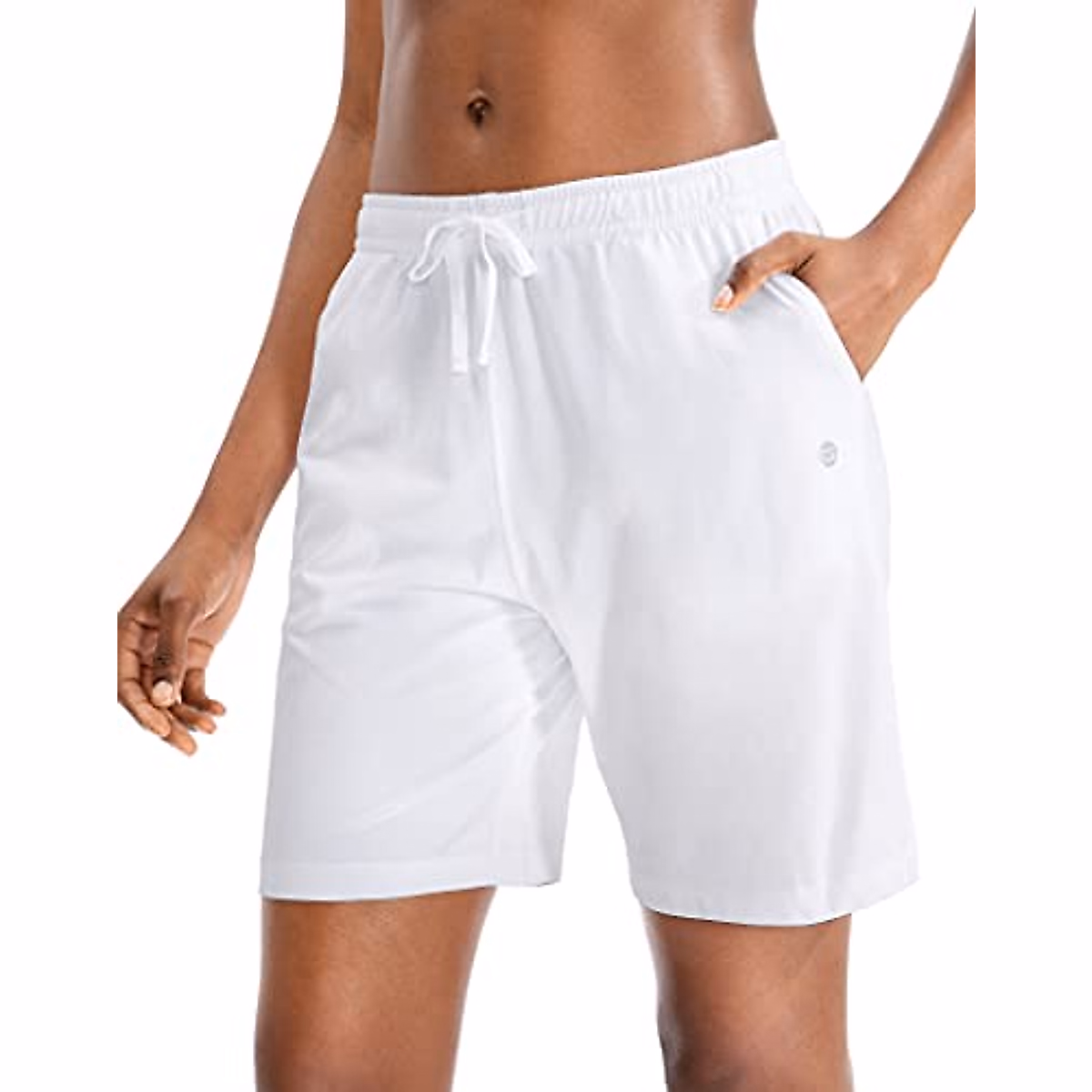 G Gradual Women's Bermuda Shorts Jersey Shorts with Deep Pockets 7" Long Shorts for Women Lounge Walking Athletic (White, Large)