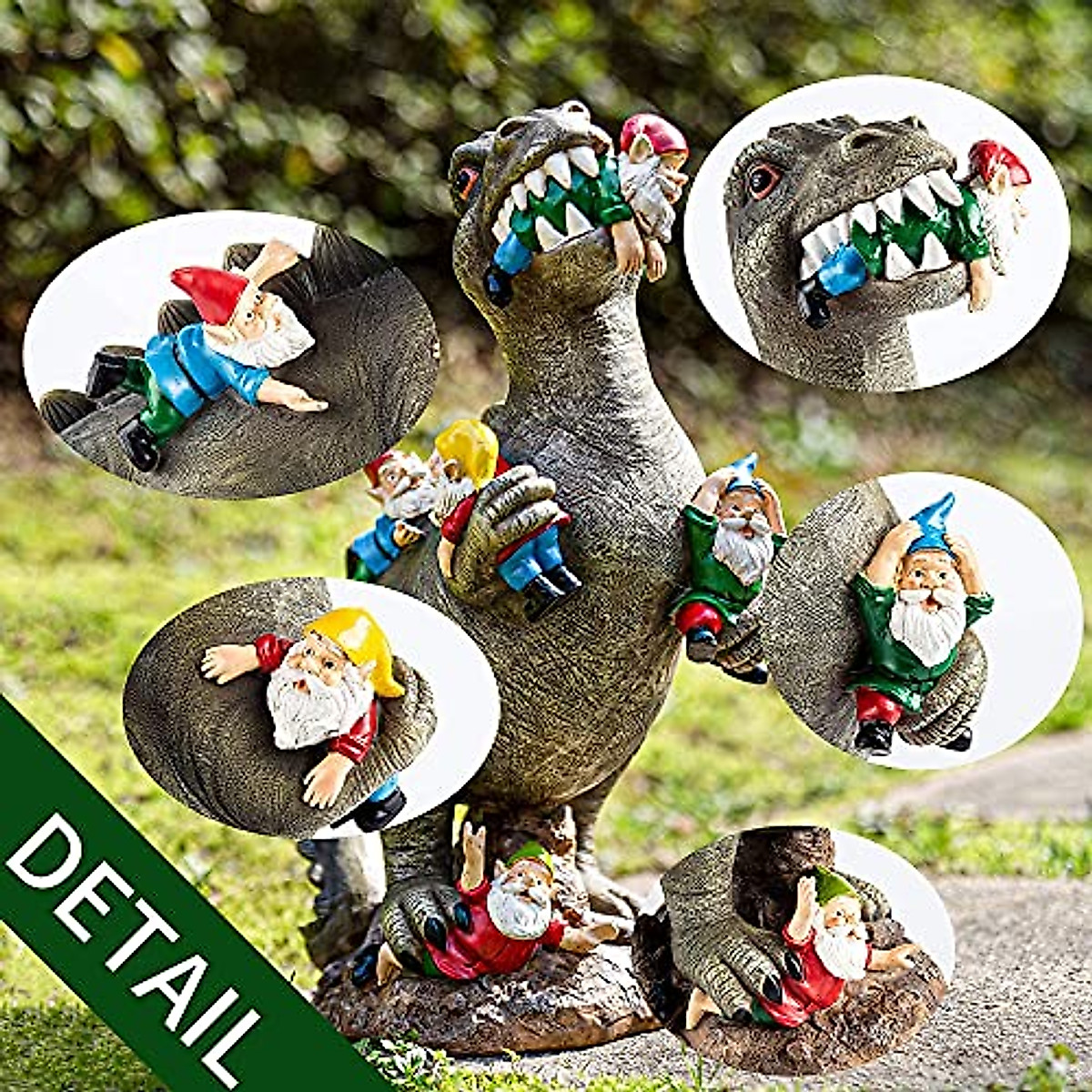 SOWSUN Garden Gnome Statues Outdoor Decor, 14” Dinosaur Gnomes Garden Art Outdoor for Fall Winter Garden Decor, Outdoor Statue for Patio, Lawn, Yard Decoration, Housewarming Garden Gift