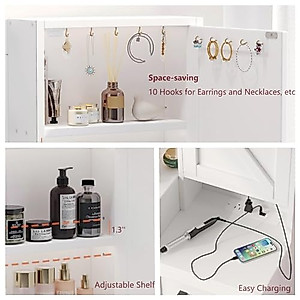 Irontar Makeup Vanity Desk with Charging Station, Farmhouse Makeup Desk with Lights Mirror and Drawers, Vanity Table with Side Cabinet, Dressing Table for Women, White WDT008W