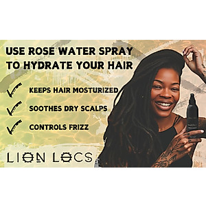 Lion Locs Rosewater Spray for Dreads and Locs - Organic Vegan Conditioner with Aloe, Oils, Vitamins, and Glycerin