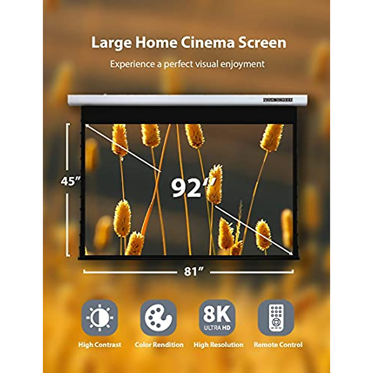 NovaScreen Spectrum Tab-Tension, 92-inch, Active 3D 1080 8K Ultra HD [16:9]. Electric Motorized Projector Screen, Indoor/Outdoor Projector Movie Screen for Home Theater.…