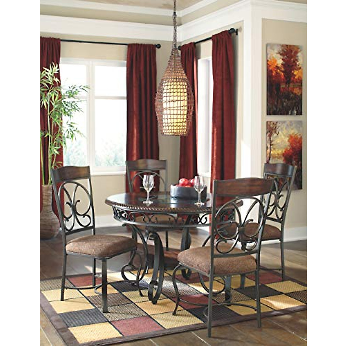 Signature Design by Ashley Glambrey Old World 45" Round Glass Top Dining Table, Brown