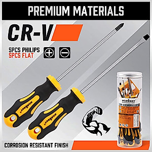 HORUSDY 11-Pieces Screwdriver Set, Magnetic 5 Phillips and 5 Flat Head Tips for Fastening and Loosening Seized