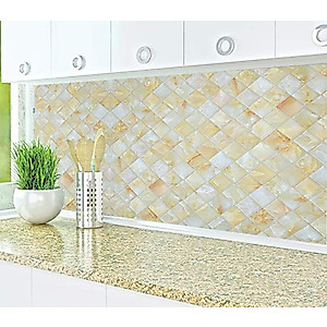 GLOW4U Waterproof Gloss Marble Tile Contact Paper Self Adhesive Vinyl Granite Shelf Liner for Kitchen Countertops Backsplash (15.7x117 Inches)