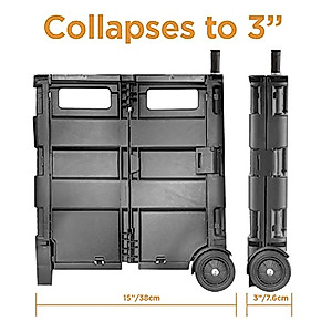 Inspired Living Collapsible Ultra-Slim Pack-N-Roll, 2 Wheel Utility Cart , With Telescopic Handle - Super Strong up to 80 Lbs Load Capacity, Black