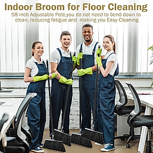 Roshtia 8 Pcs Heavy Duty Broom Set 58 Inch Outdoor Indoor Broom Commercial Stiff Broom with Long Handle Angle Broom Garage Broom Concrete Broom Outside Broom Outdoor Brooms for Sweeping Patio (Gray)