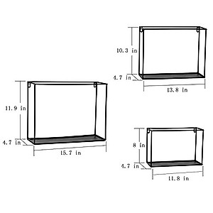 Metal Floating Shelves,Modern Metal Wire Frame Shadow Boxes, Decorative Wire Cube Floating Shelves,Set of 3, Black