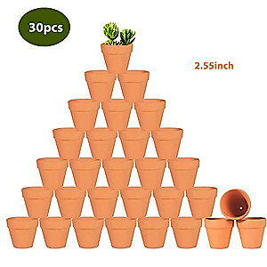 Baxrou 2.55 Inch Terra Cotta Pots 30pcs Small Mini Clay Pots with Drainage Holes,Cactus Flower Nursery Terracotta Pots for Indoor/Outdoor Succulent Plants, Crafts, Wedding Favor