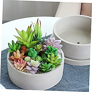 SECFOU 1pc Outdoor Cm Cement Flower Plant Garden Indoor Grey Flowerpot Plants for Round Container Planters Storage Holder Planter Decoration Home Shallow Gardening Succulent Bonsai Pot