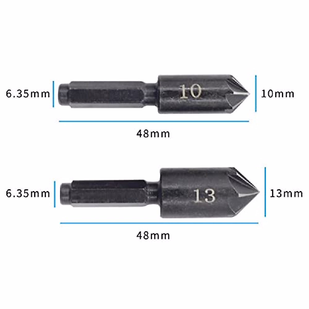 MOOKEENONE 2X Chamfer Cutters, High Carbon Steel Countersink Drill Bit Set 1/4 Hex Shank Cutting Tool