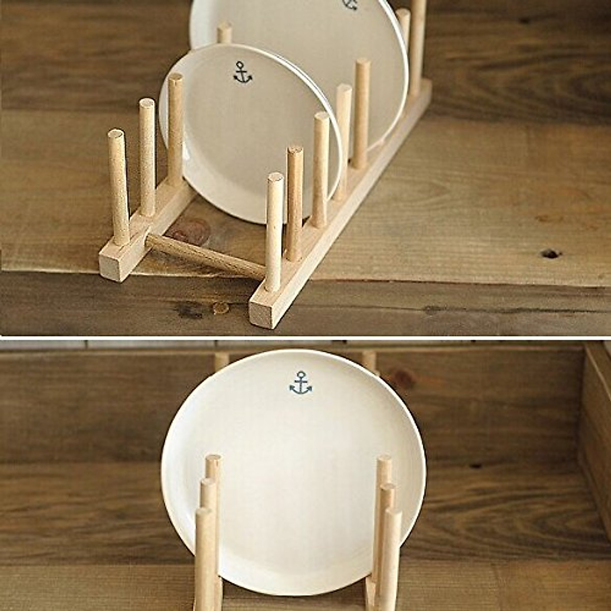 Whitelotous Multi-Purpose Wooden Plate Rack Wood Stand Display Holder Lid Organizer Rack