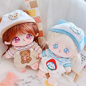niannyyhouse 20cm Plush Doll Clothes Hat T-Shirt Overalls Milk Cover Set 8in Soft Stuffed Plush Toy Dress Up Accessories (Blue)