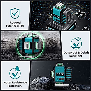 Seesii laser level,16 Lines Green Electronic Self Leveling Tool 4D Four-Plane Leveling and Alignment Line Laser Level Outdoor Pulse Mode-Rechargeable Battery, Portable Toolbox LL110