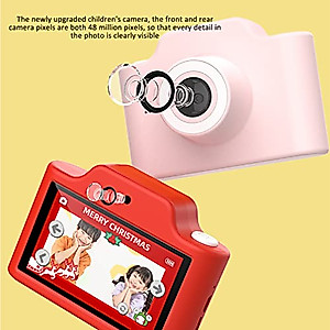 QSYY Children's Camera Dual Lens 48 MP High-Definition 3.0-Inch IPS Screen with Stickers and Cartoon Protective Cover, Data Cable Lanyard, Gifts for Boys and Girls,Pink