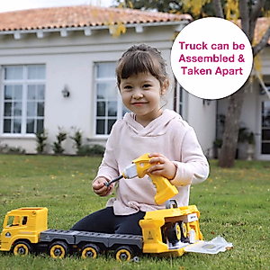 Edushape Remote Control Take Apart, Construction Truck, Assemble, Take Apart, Rebuild, And Drive Use The Powered Drill For All 31 Toy Parts - Includes Lights, Sound & Toy Drill DIY Fun - STEM Learning, Yellow (408014)