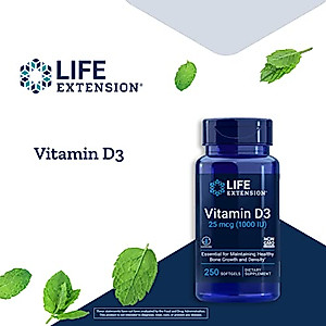 Life Extension Vitamin D3 25 mcg (1000 IU) – Promotes Bone Health, Brain Health An Immune Function – Non-GMO – Gluten-free – 250 Softgels