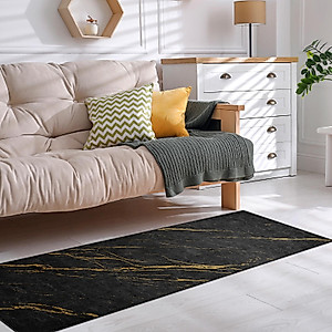 ArtSocket Area Rug Marble Black Gold Runner Rug Yellow Stone Rock Floor Rug 2' x 6' Entry Rug Non-Slip Washable Indoor Door Mat Carpet Throw Rug for Bedroom Kitchen Entryway Laundry Living Home Decor