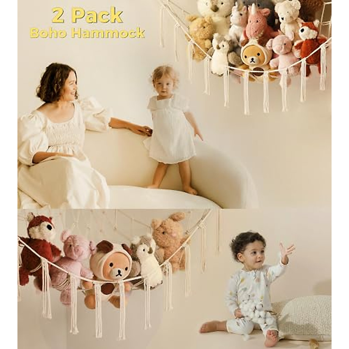 mirolam Stuffed Animal Net Hammock Corner Hanging Stuff Animals Organizer Holder Toy Hammock Storage Boho Nursery Play Room Bedroom Dorm Decor