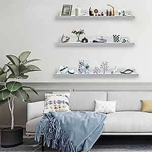 Goizxol, Floating Shelves Set of 3, Wall Mounted Wood Shelves for Decor Storage, White Floating Shelves for Living Room, Bedroom, Kitchen, Bathroom (White, 36inch)