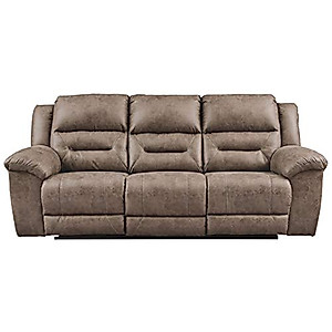 Signature Design by Ashley Stoneland Faux Leather Power Reclining Sofa, Light Brown