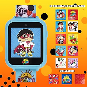 Ryan’s World Interactive Kids Smartwatch - 10 Fun Watch Faces, Built-in Games, Camera, Alarm, Stopwatch, Calculator, Step Counter & More - Perfect for Boys and Girls - Fits Wrists 5.5'' to 8.0"