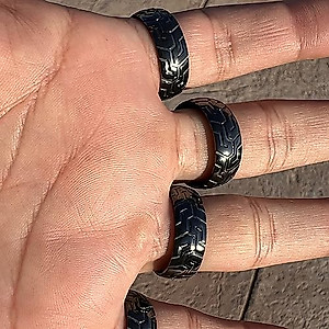 Men's Black Zirconium Metal Sports Car Biker Motorcycle Tire Tread Ring Size 4-15 (10)