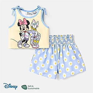 Disney Mickey and Friends Toddler Girl 2 Piece Outfits Set Sleeveless Tank Top and Shorts Set Light Blue 4-5 Years