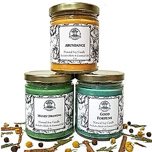Money Candle Spell Set | Abundance, Prosperity, Success & Wealth Rituals | Handmade with Herbs & Essential Oils | Wiccan, Pagan & Magick Conjure
