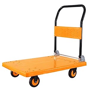 Generic Heavy Duty Silent Flatbed Household Folding Trolley Portable Pull Push Truck Trailer Flatbed Trolley for Home Use, Large, Orange